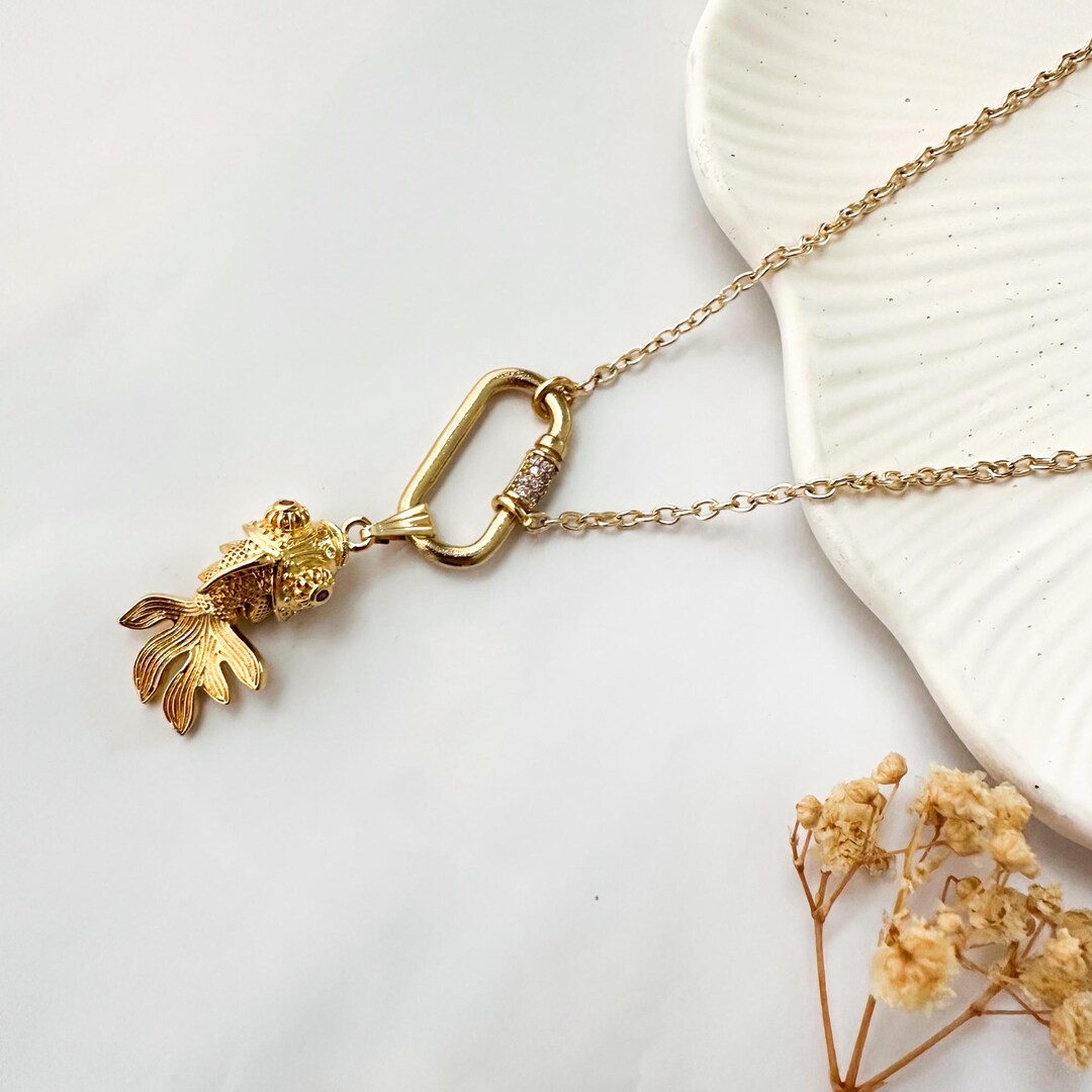 Gold 3D Fish Carabiner Necklace: Stainless Steel Movable Charm - Etsy