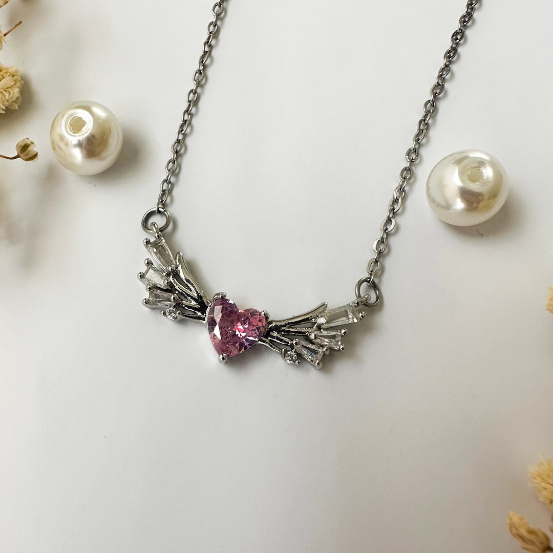 Barbie Heart Necklace , Angel Wing Heart Necklace , Flying Heart ...