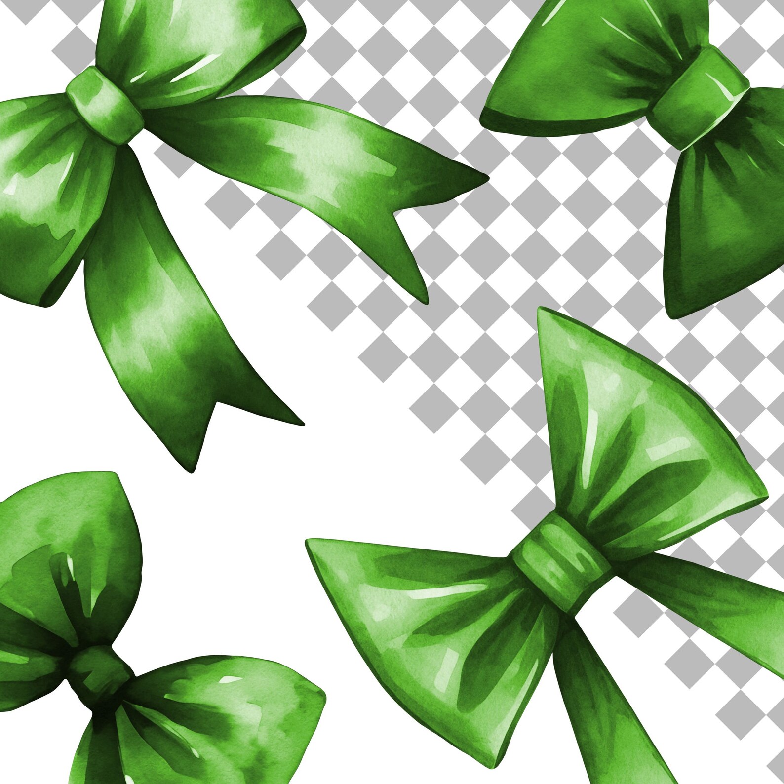 Watercolor Green Bows Png, Clipart Bow Collection Ribbon Bow Clip Art ...