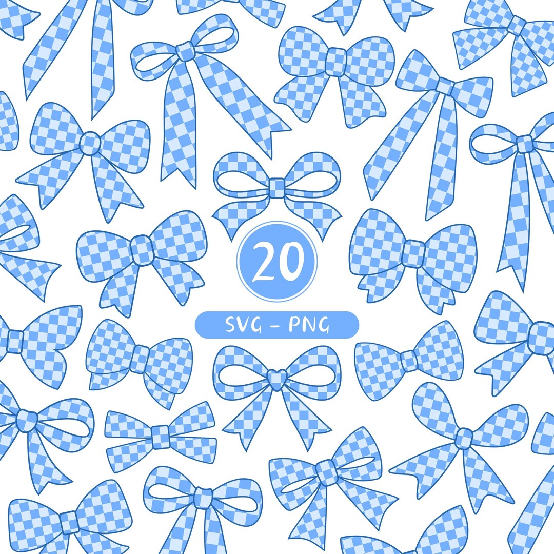 Blue Checkered Bows SVG, Blue Bow Collection, Preppy Ribbon Bow PNG ...
