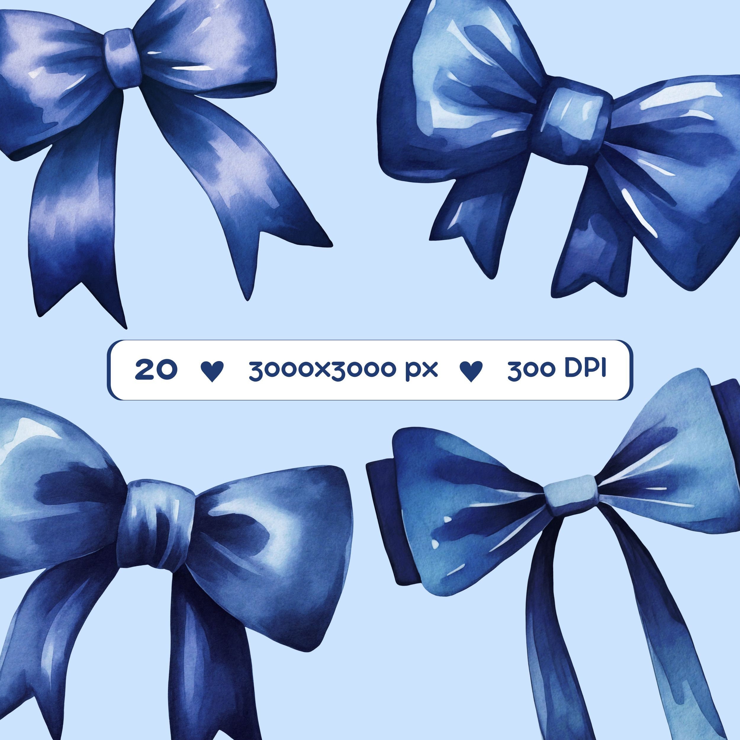 Watercolor Blue Bows Set, Clipart Bow Collection Ribbon Bow Clip Art ...