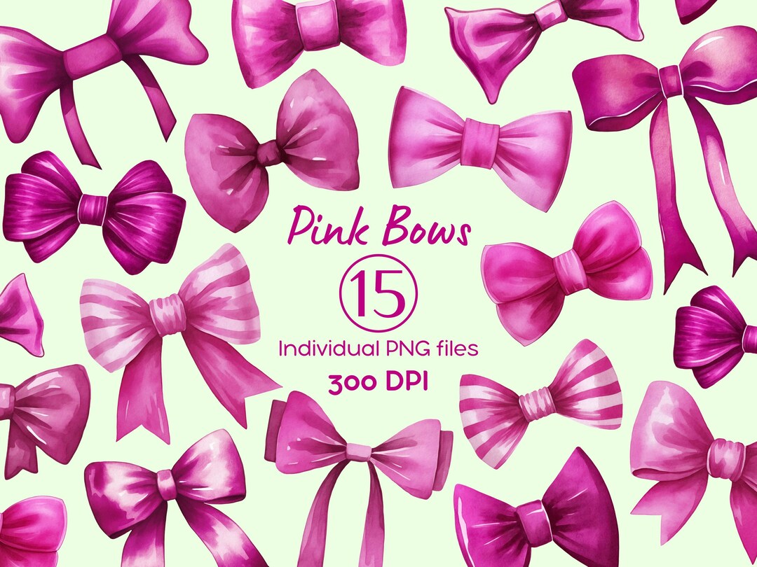 Watercolor Pink Bows Png Set, Clipart Bow Collection Ribbon Bow, Hot ...