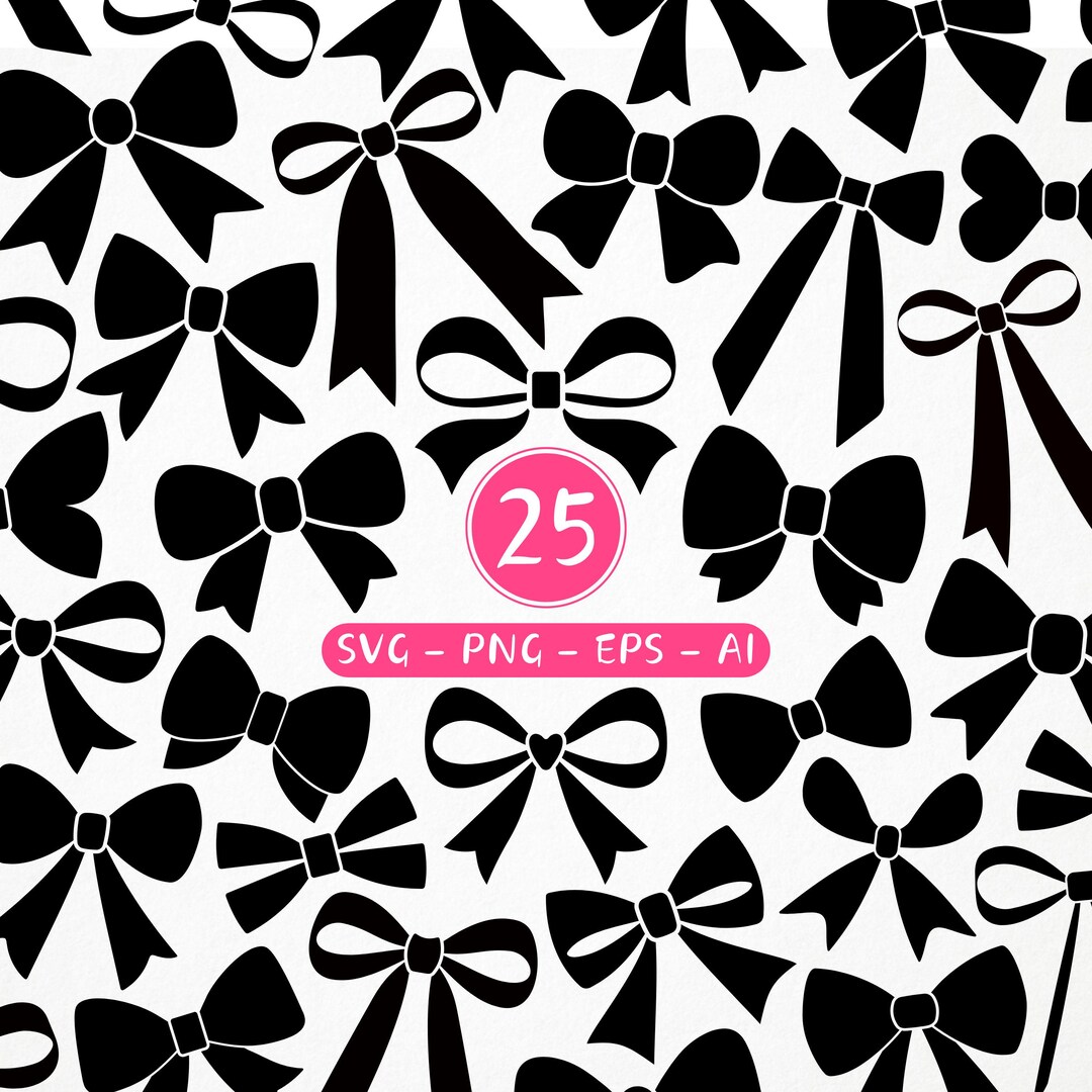 Bows SVG Bundle, Vector Bows Set, Black Bows SVG Bow Collection Ribbon ...