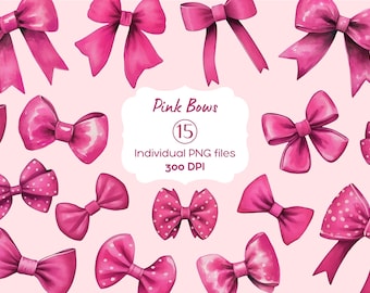 Watercolor Pink Bow Ribbon Clipart PNG - Etsy