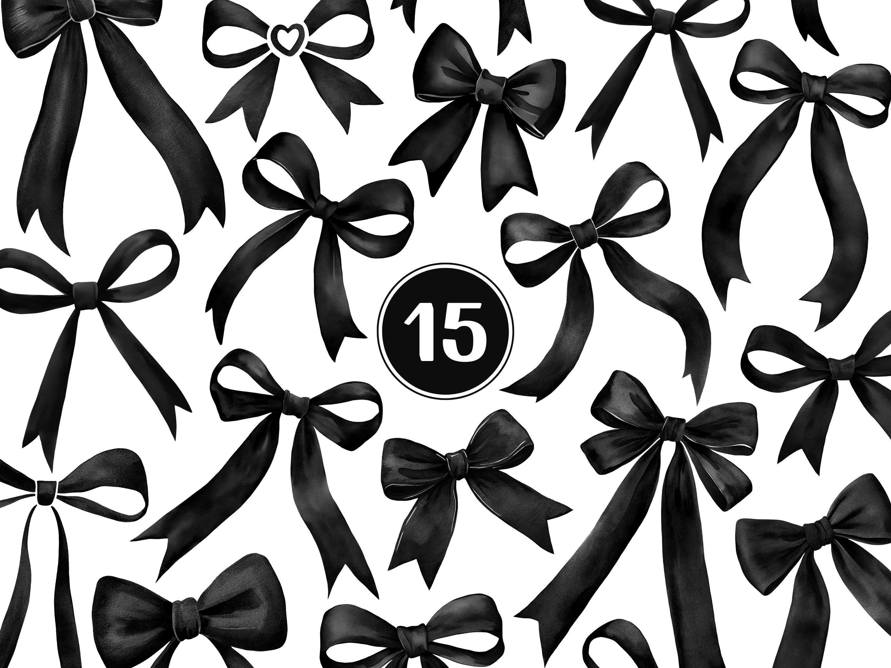 Watercolor Black Bows Set, Clipart Bow Collection Ribbon Bow Clip Art ...