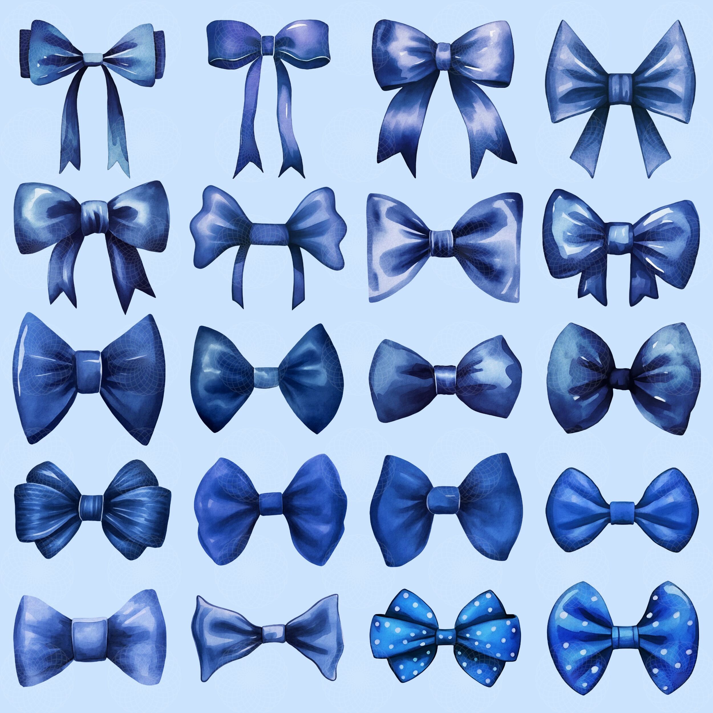 Watercolor Blue Bows Set, Clipart Bow Collection Ribbon Bow Clip Art ...