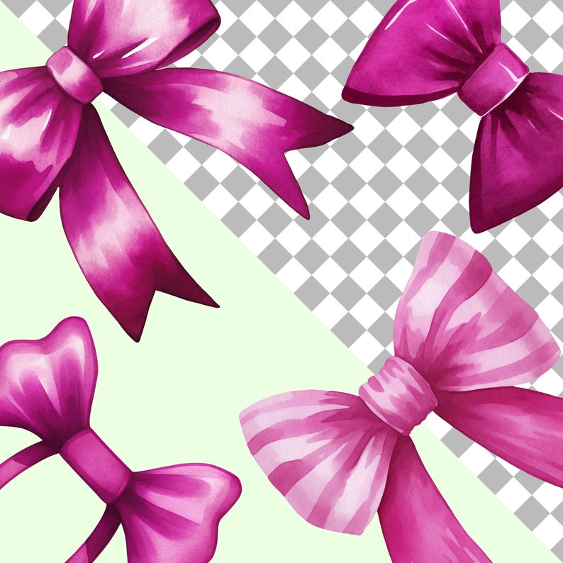 Watercolor Pink Bows Png Set, Clipart Bow Collection Ribbon Bow, Hot ...
