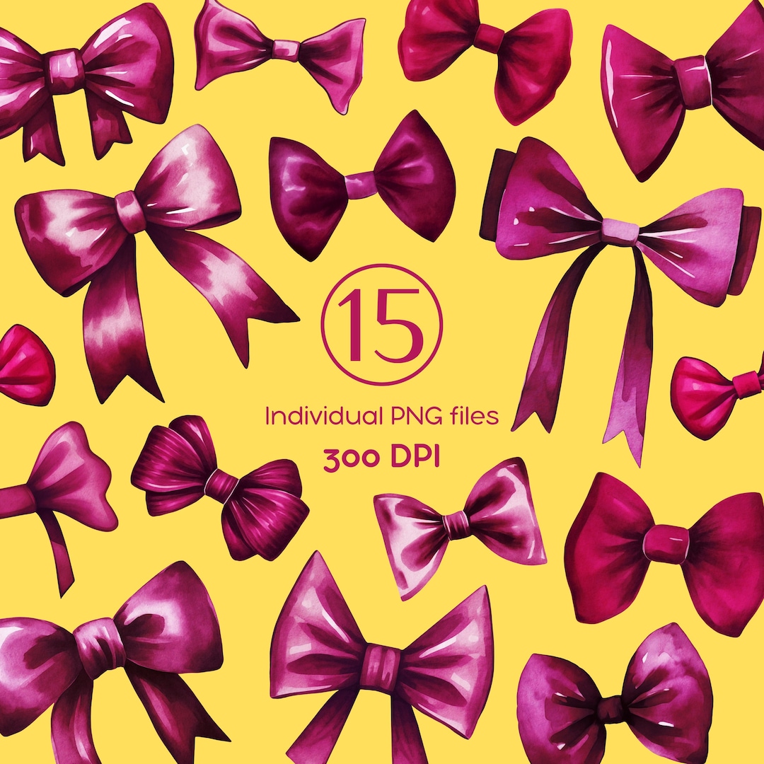 Watercolor Maroon Bows Clipart Set: Coquette Ribbon PNG (digital ...