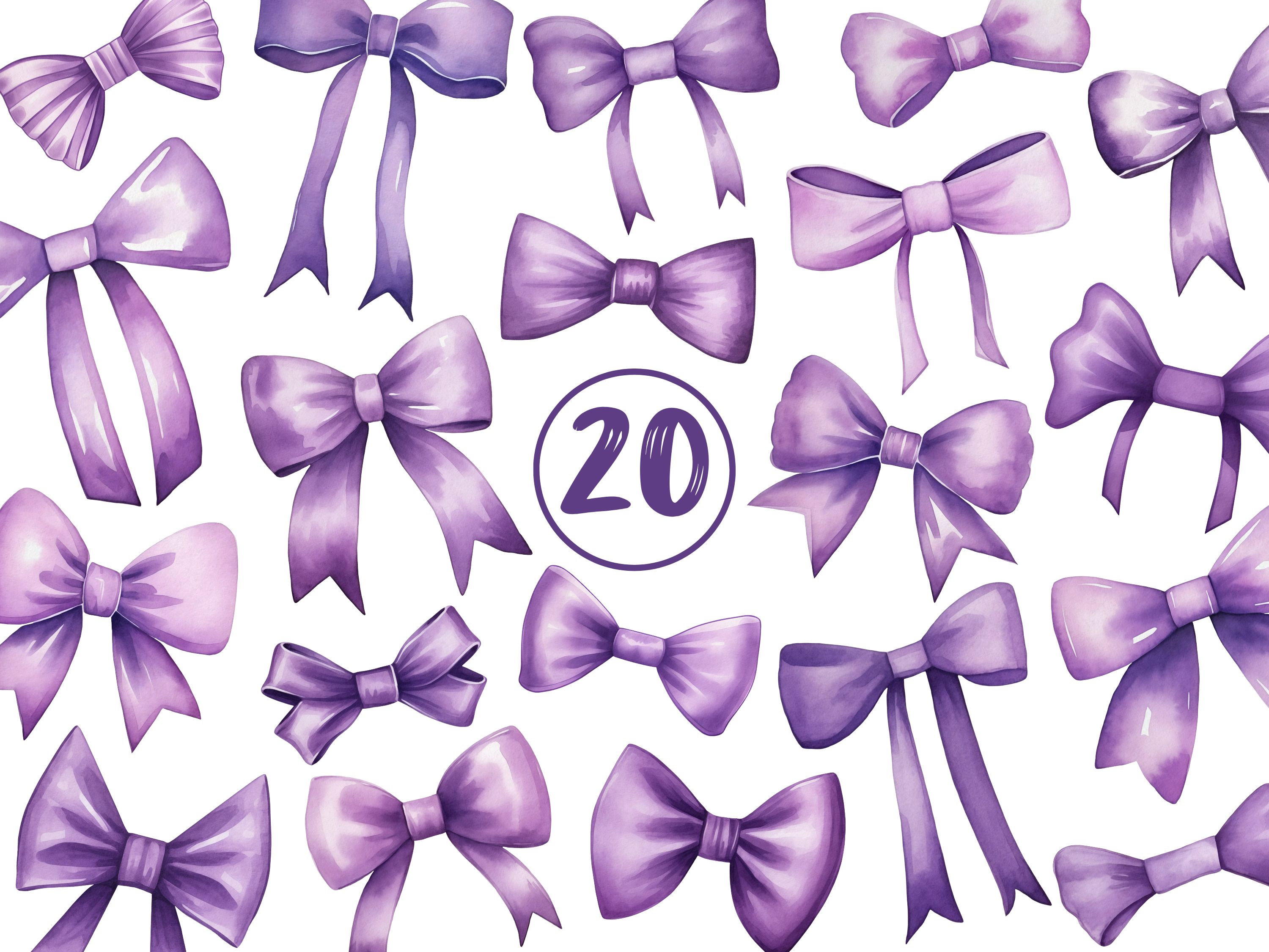 Watercolor Purple Bows Clipart Bow Collection Ribbon Bow Clip Art Gift ...