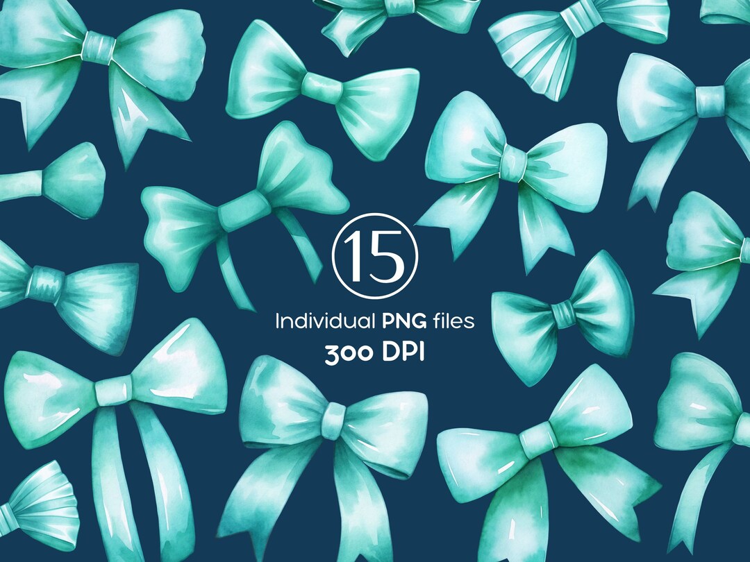 Watercolor Turquoise Bows Set, Clipart Bow Collection Ribbon Bow Clip ...