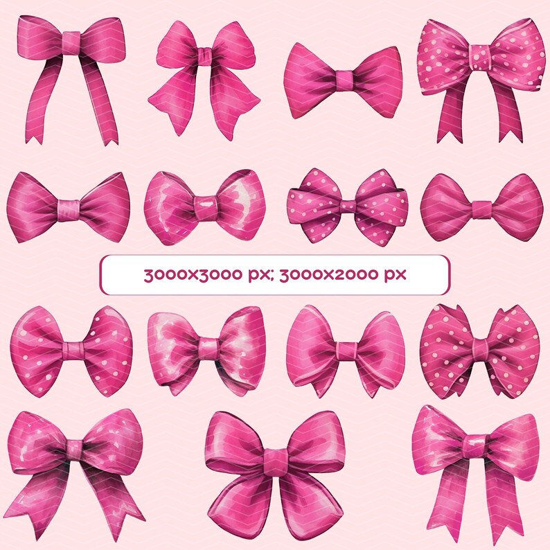 Watercolor Pink Bows Clipart Bow Collection Ribbon Bow Clip Art Gift ...