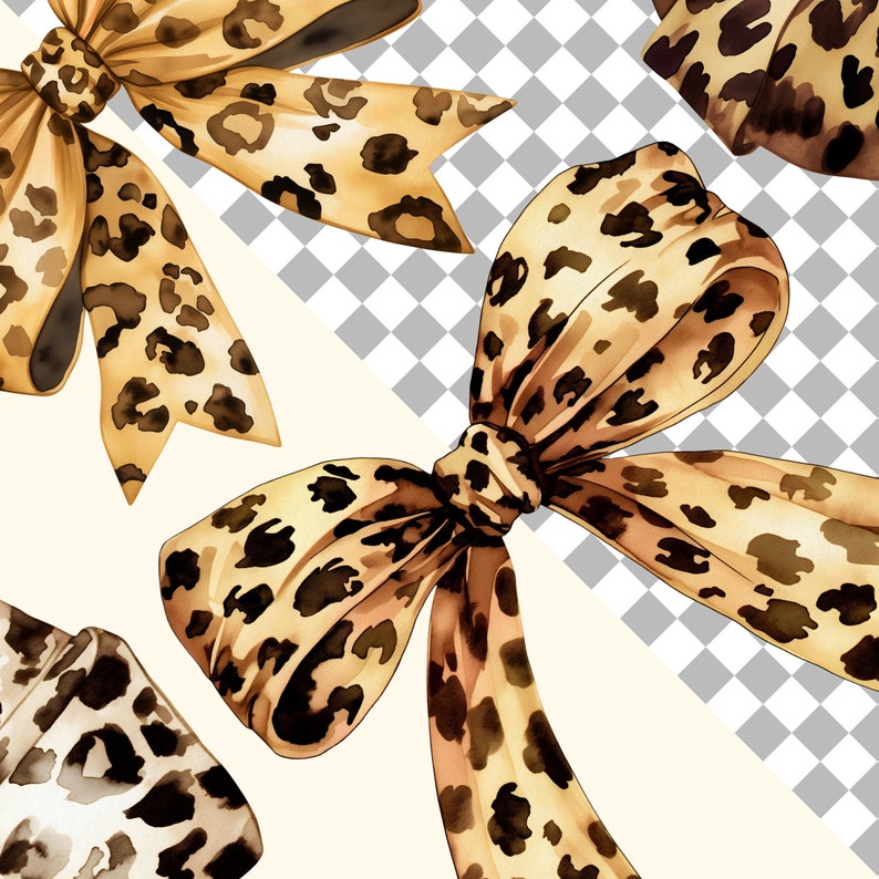 Watercolor Leopard Bows Png Clipart Bow Collection Ribbon Cheer Bow PNG ...