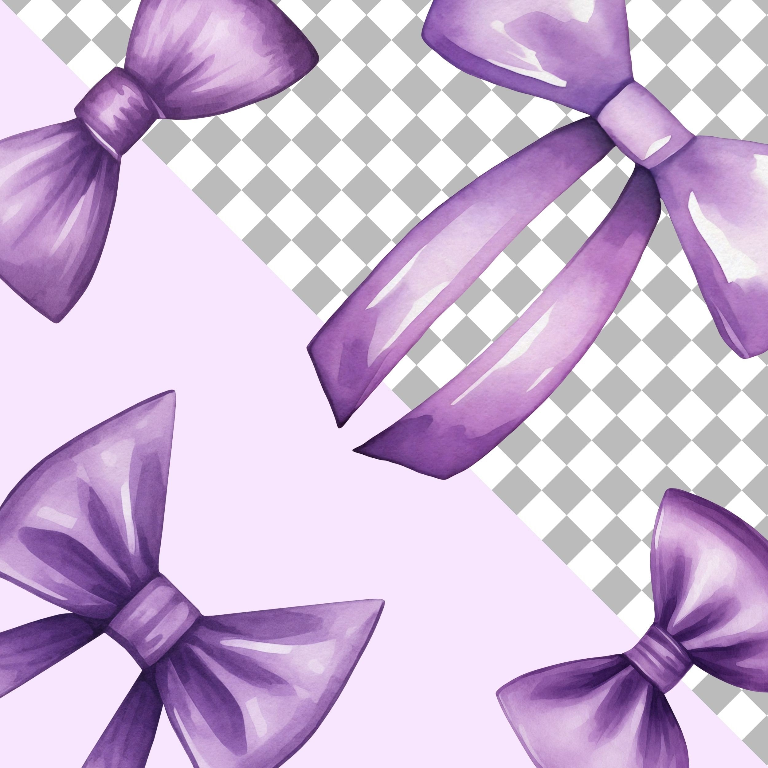 Watercolor Purple Bow Clipart: Ribbon Bow PNG Collection (digital ...
