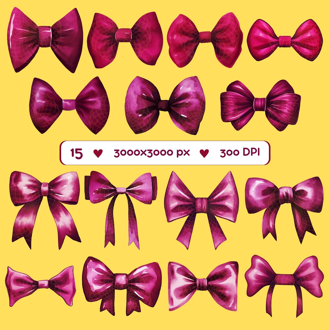 Watercolor Maroon Bows Clipart Set: Coquette Ribbon PNG (digital ...