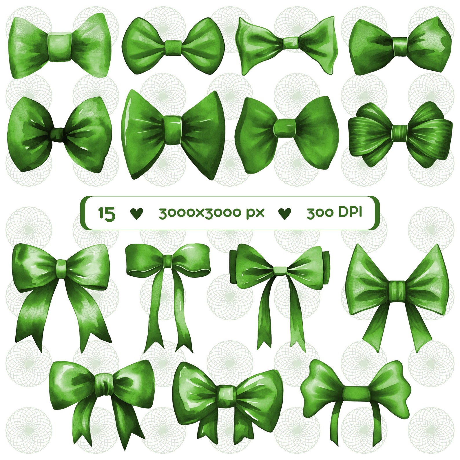 Watercolor Green Bows Png, Clipart Bow Collection Ribbon Bow Clip Art ...