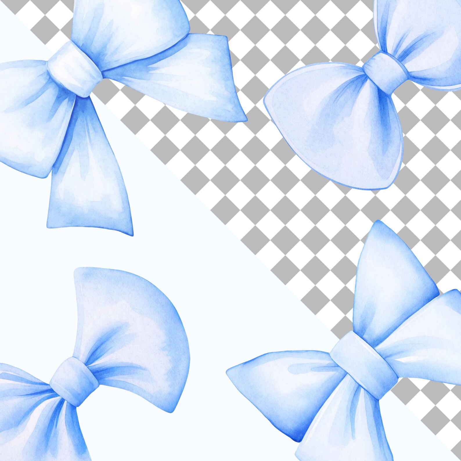Watercolor Blue Bows PNG Clipart: Ribbon Bow Collection (digital ...