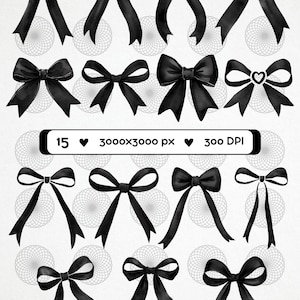 Watercolor Black Bows Set, Clipart Bow Collection Ribbon Bow Clip Art ...