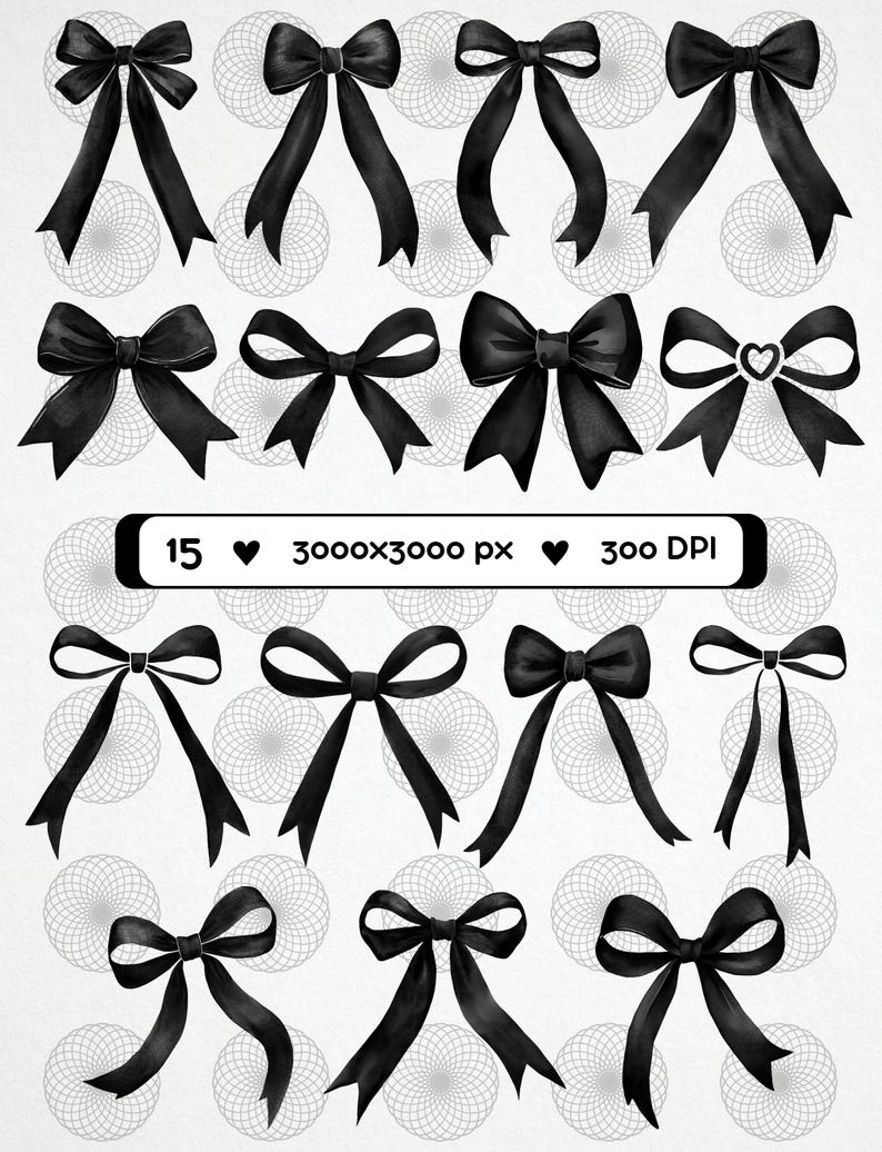 Watercolor Black Bows Set, Clipart Bow Collection Ribbon Bow Clip Art ...