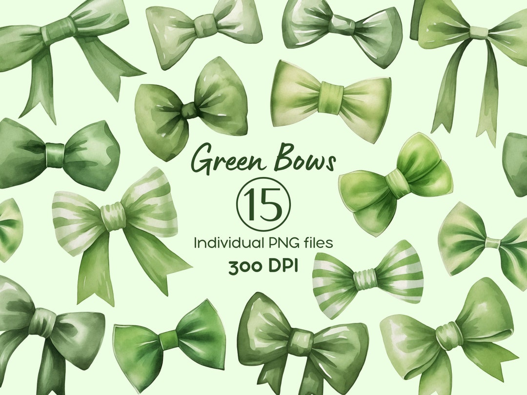 Watercolor Green Bows Set, Clipart Bow Collection Ribbon Bow Clip Art ...