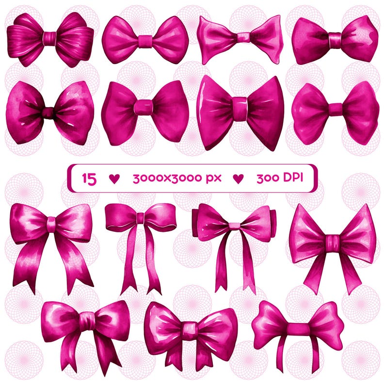 Pink Bows PNG, Clipart Bow Collection Ribbon Bow Clip Art Bright Pink ...