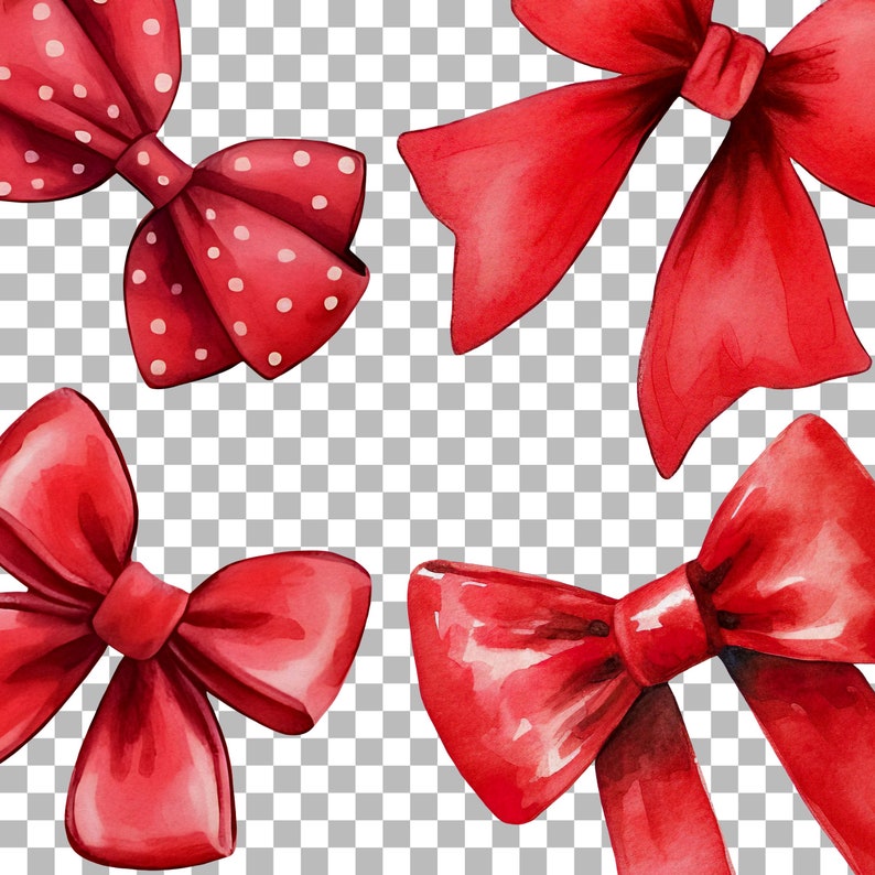 Watercolor Red Bows Clipart Bow Collection Ribbon Bow Clip Art Gift Red ...