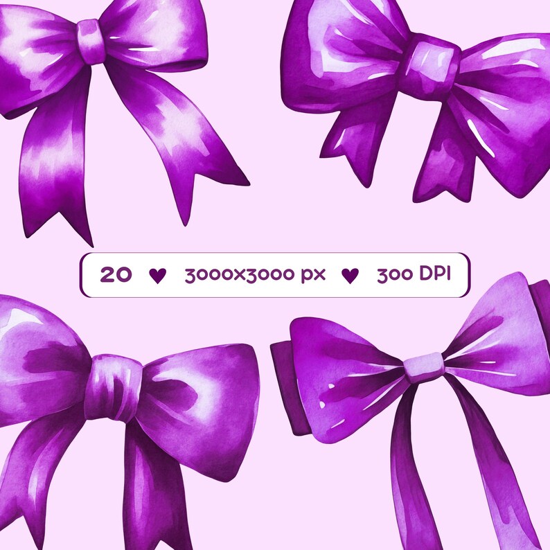 Watercolor Violet Bows Clipart Bow Collection Ribbon Bow Clip Art ...