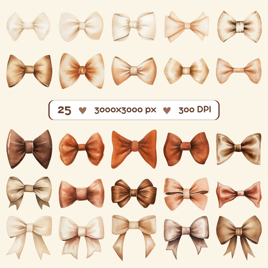 Watercolor Brown Bows Set, Clipart Bow Collection Ribbon Bow Clip Art ...