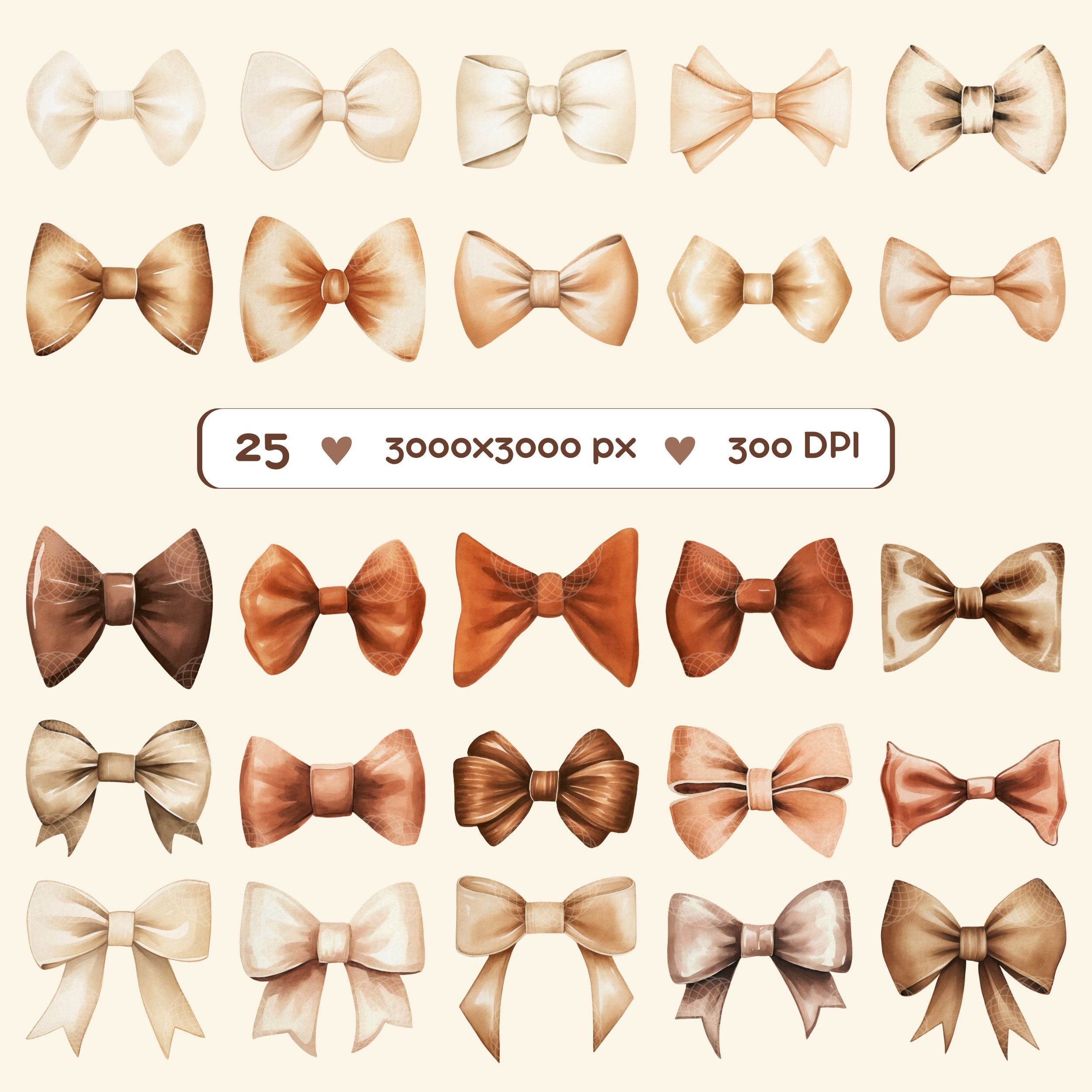 Watercolor Brown Bows Set, Clipart Bow Collection Ribbon Bow Clip Art ...