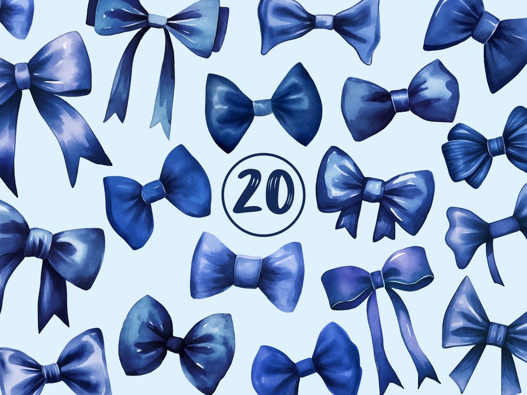 Watercolor Blue Bows Set, Clipart Bow Collection Ribbon Bow Clip Art ...