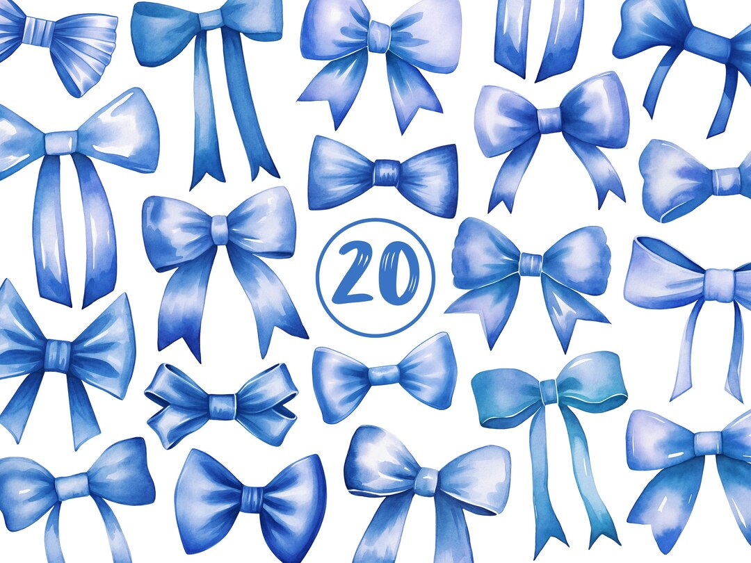 Blue Watercolor Bows Clipart Set: Azure Ribbon Bows (PNG) - Etsy