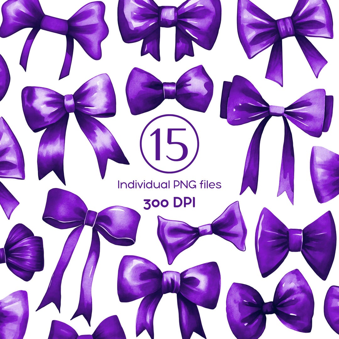 Watercolor Purple Bows PNG: Ribbon Bow Collection, Violet Bow Clipart ...
