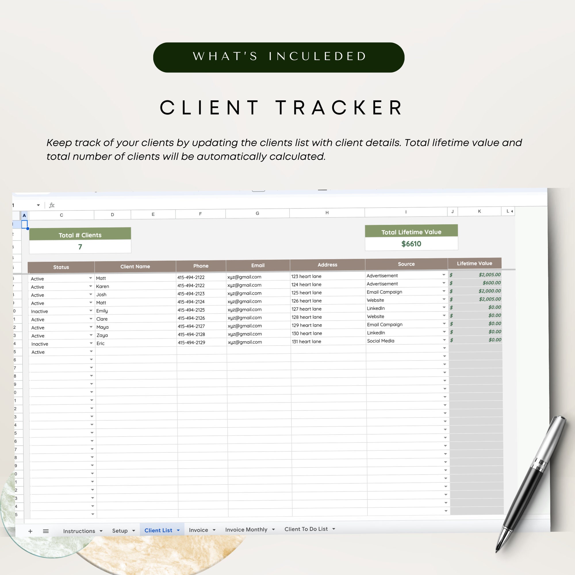 Client Tracker Spreadsheet, Client Management Google Sheets, Small ...