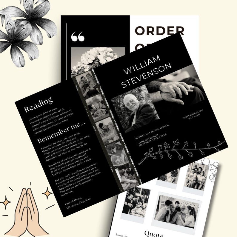 Black Funeral Program Template, Canva Obituary , Funeral in Loving ...