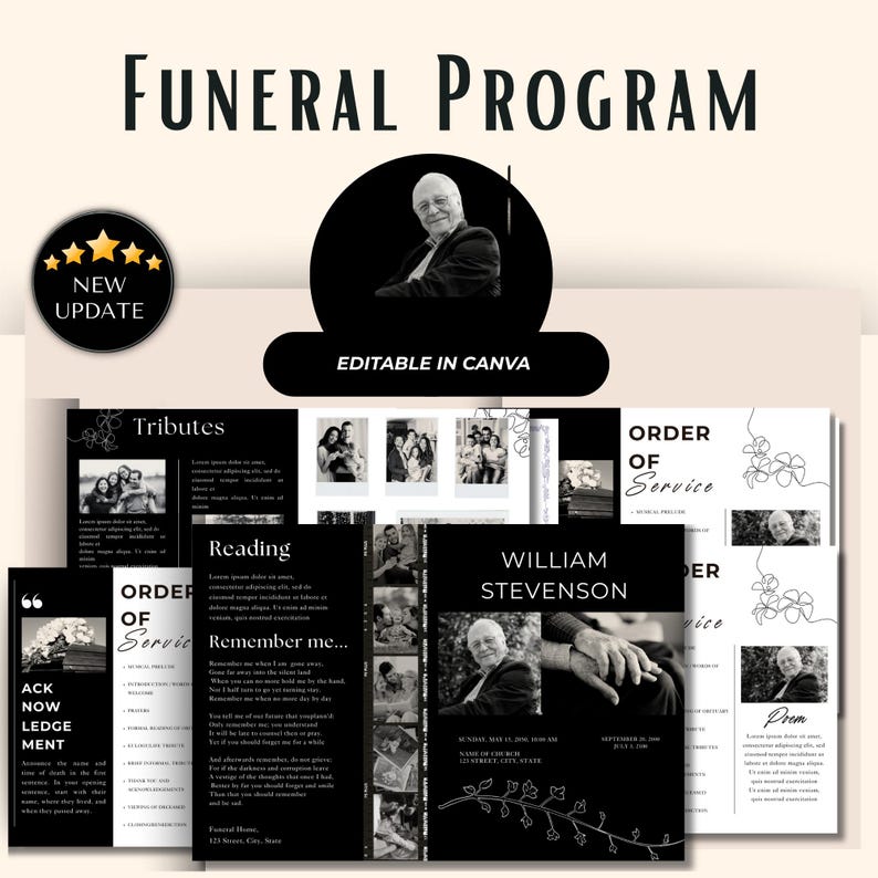 Black Funeral Program Template, Canva Obituary , Funeral in Loving ...