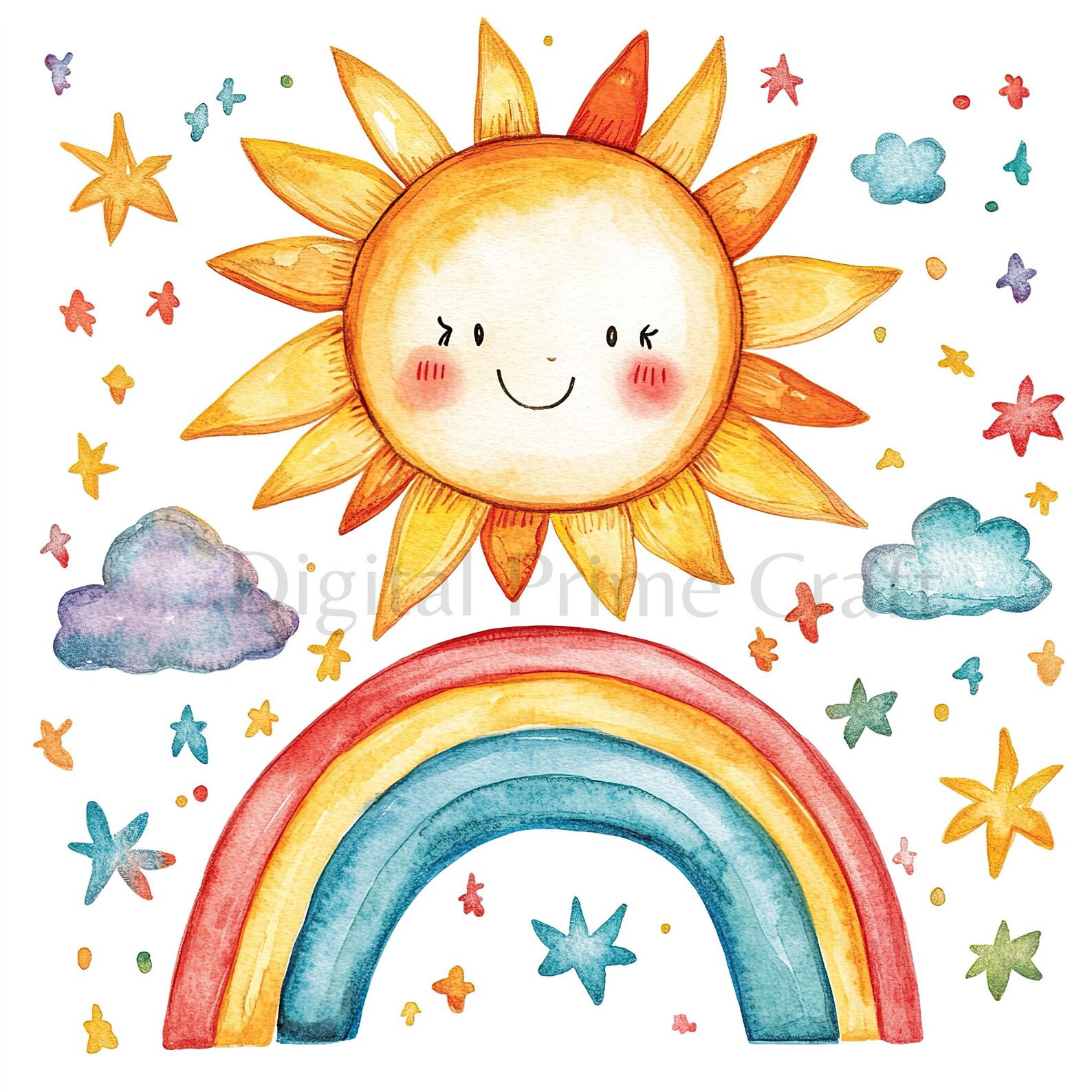 10 Watercolor Sun and Rainbow, Sun Clipart, Nursery Decor, High Quality ...