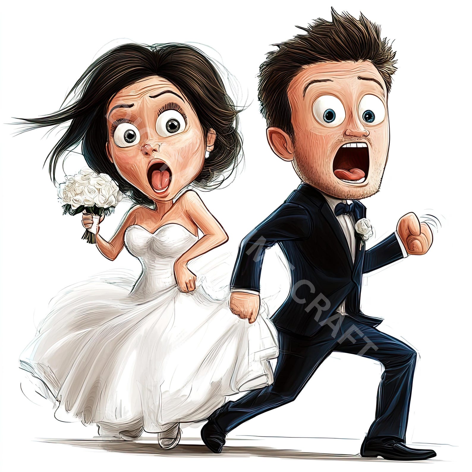 10 Wedding Clipart, Quirky Bride and Groom, High Quality Jpgs, Digital ...
