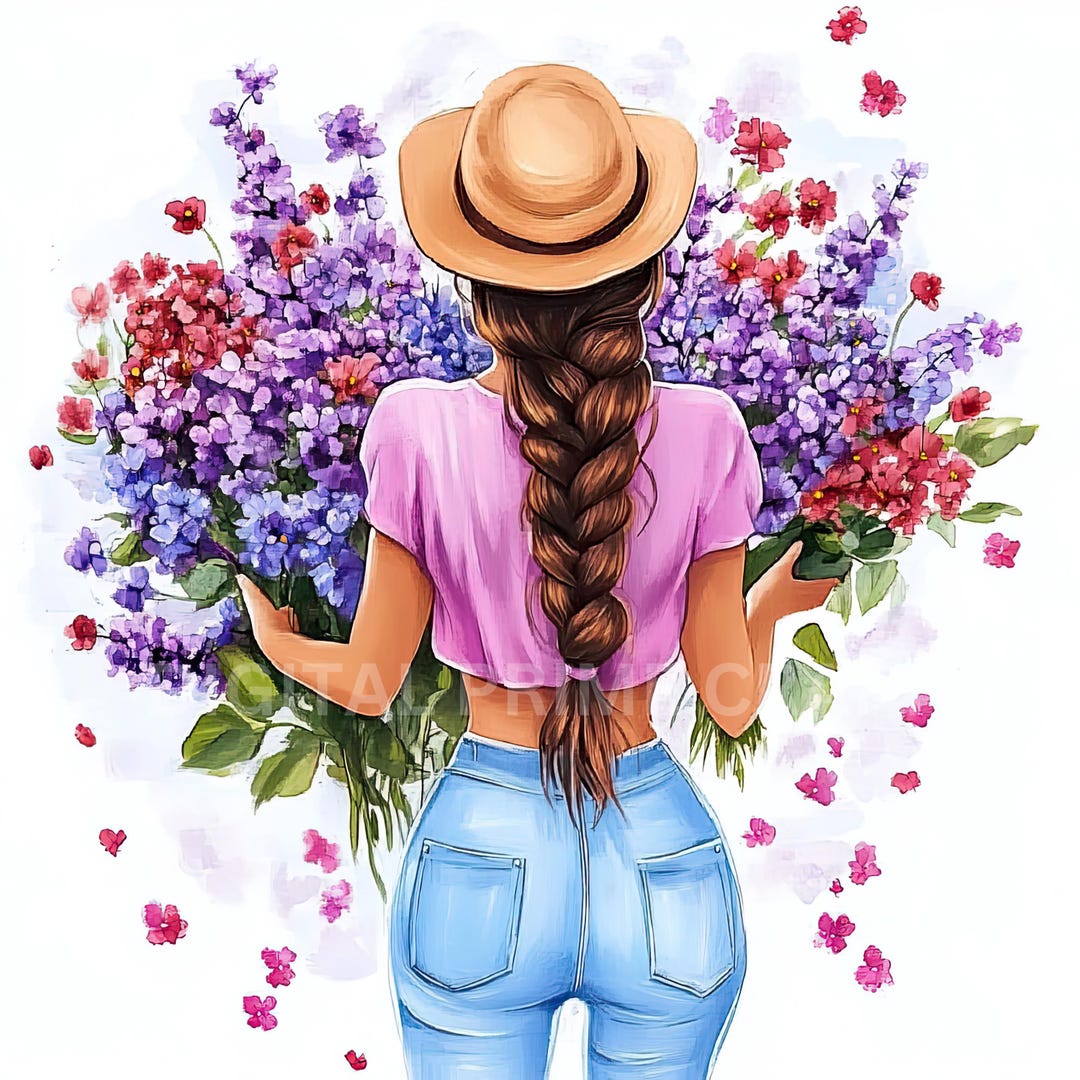 10 Flowers Clipart, Cute Girl With Flower Clipart, High Quality Jpgs ...