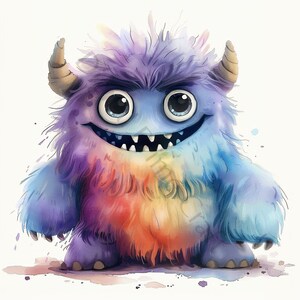 19 Monster Clipart, Cute Watercolor Monster, High Quality Jpgs, Digital ...