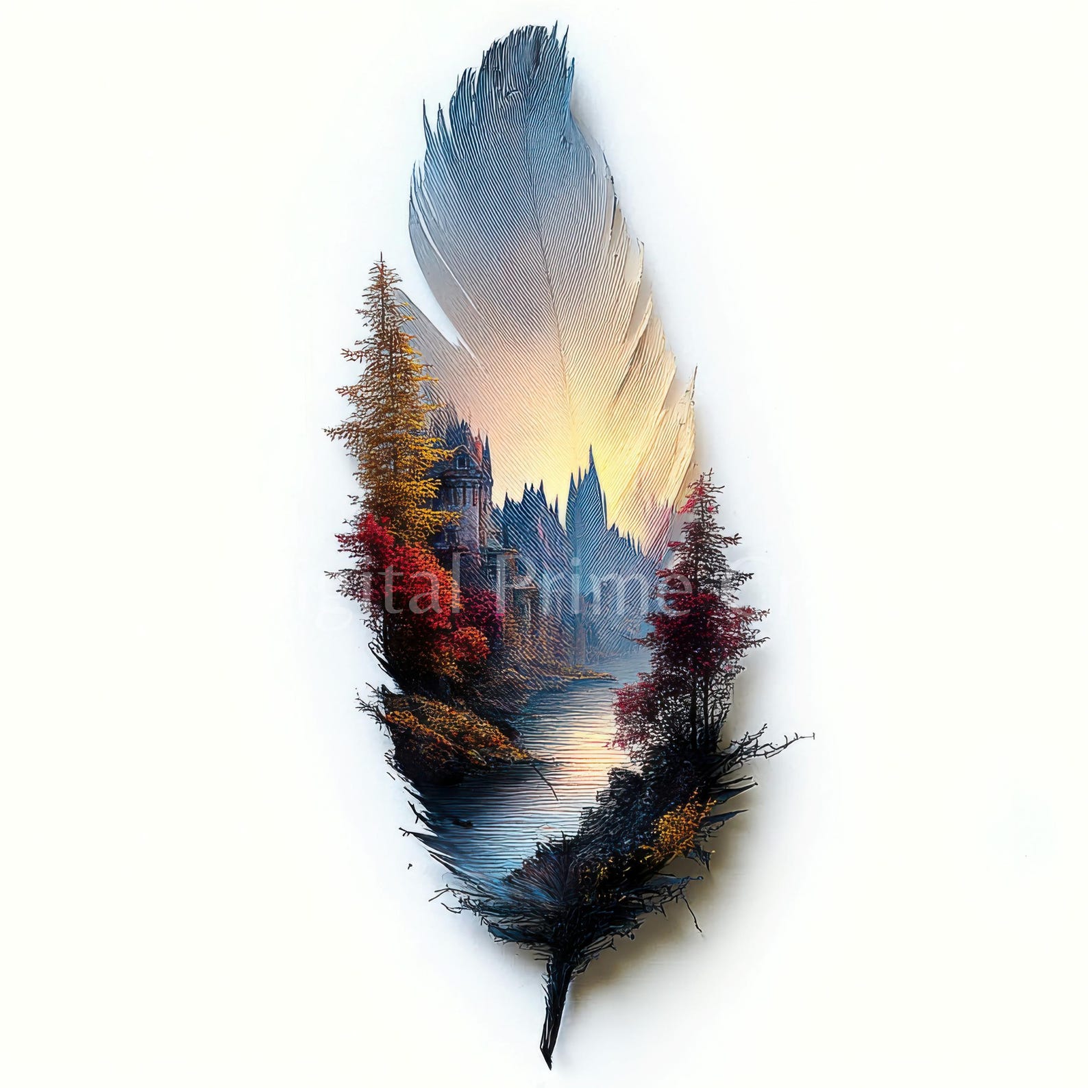 10 Feather Landscape Clipart, Whimsical Feather, Watercolor Clipart ...