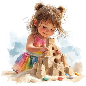 10 Sand Castle Clipart, Beach Clipart, High Quality Jpgs, Watercolor ...