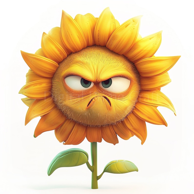 12 Sunflower Clipart, Happy, Grumpy, Sad, Angry Flower. High Quality ...