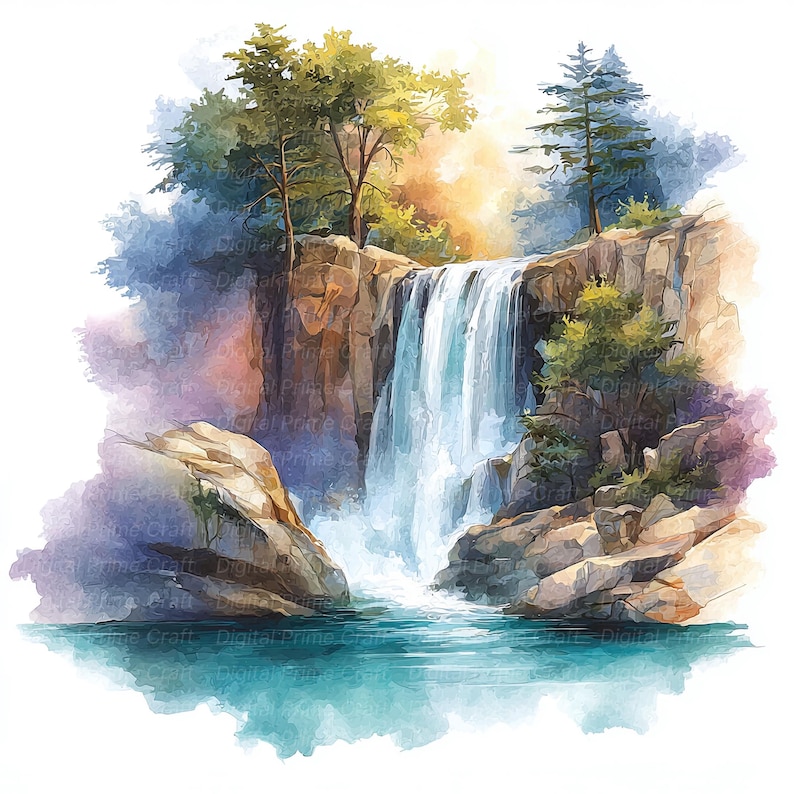10 Waterfall Clipart, High Quality Jpgs, Digital Download, Watercolor ...