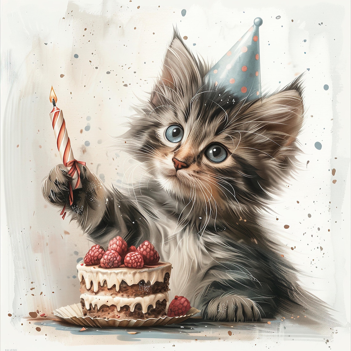 Cat Birthday Clipart, Kitten Birthday, 10 High Quality Jpgs, Watercolor ...