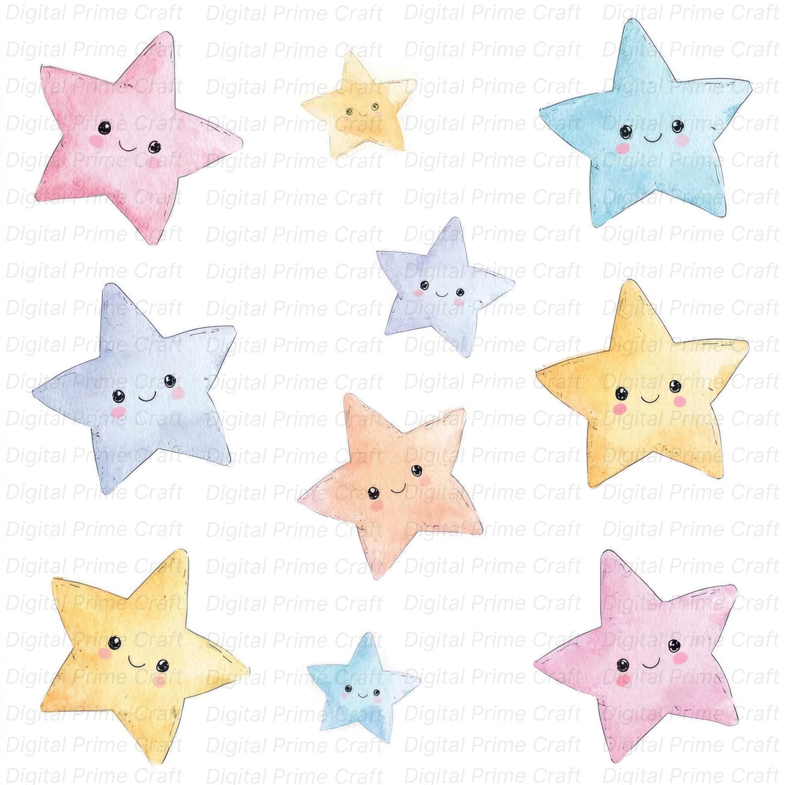 10 Smiling Stars Clipart, Happy Stars, High Quality Jpgs, Digital ...