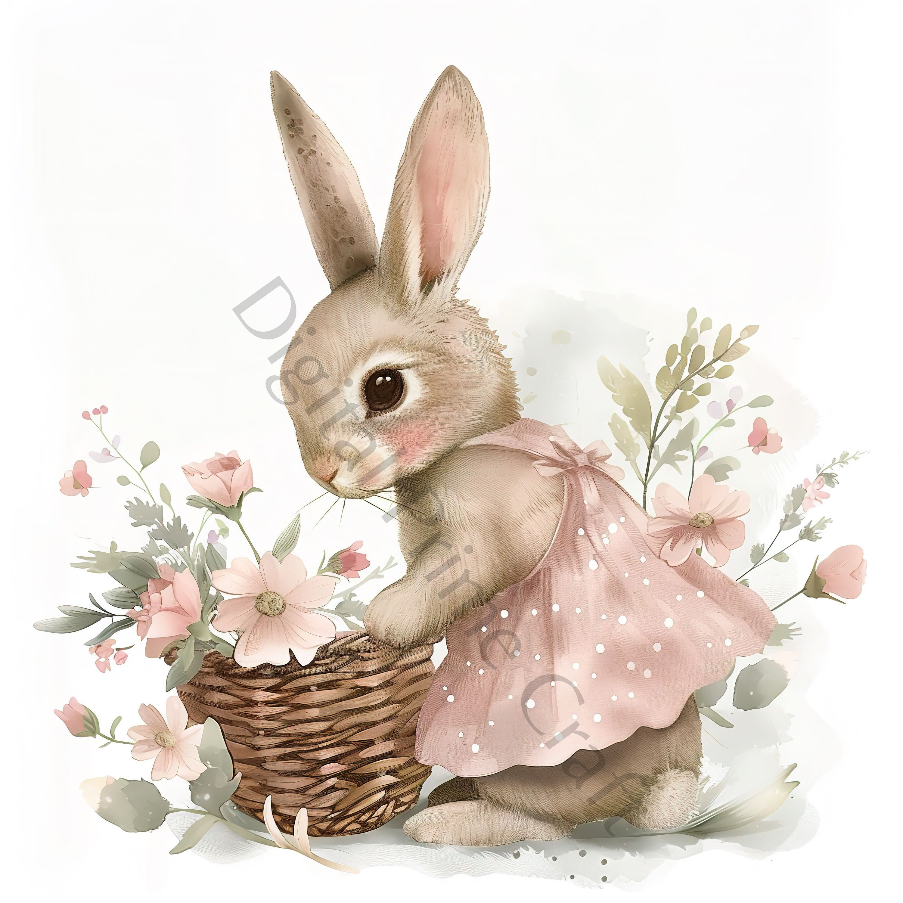 10 Bunny With Flowers, Bunny Clipart, High Quality Jpgs, Digital ...