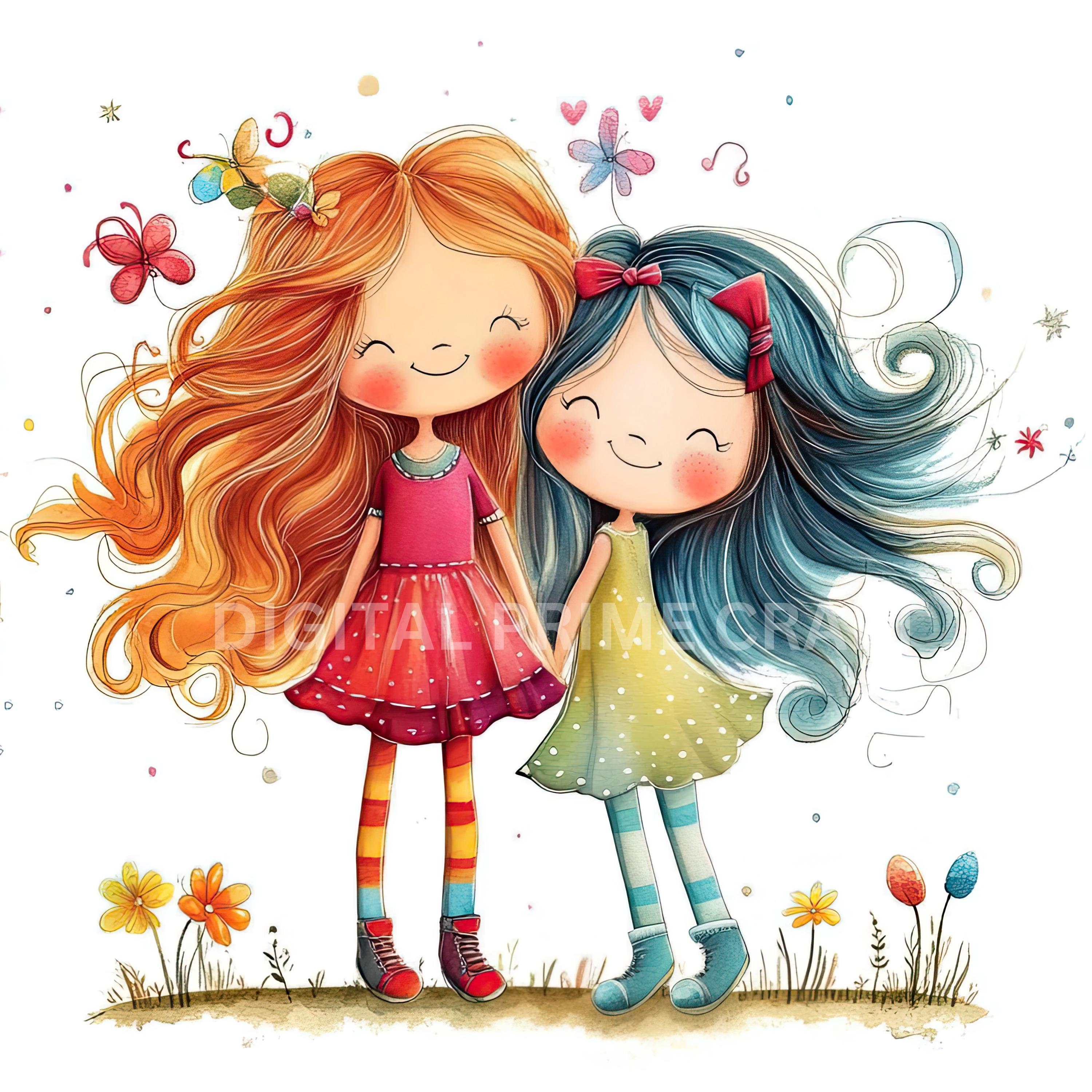 10 Quirky Sisters Clipart, Friendship Clipart, High Quality Jpgs ...