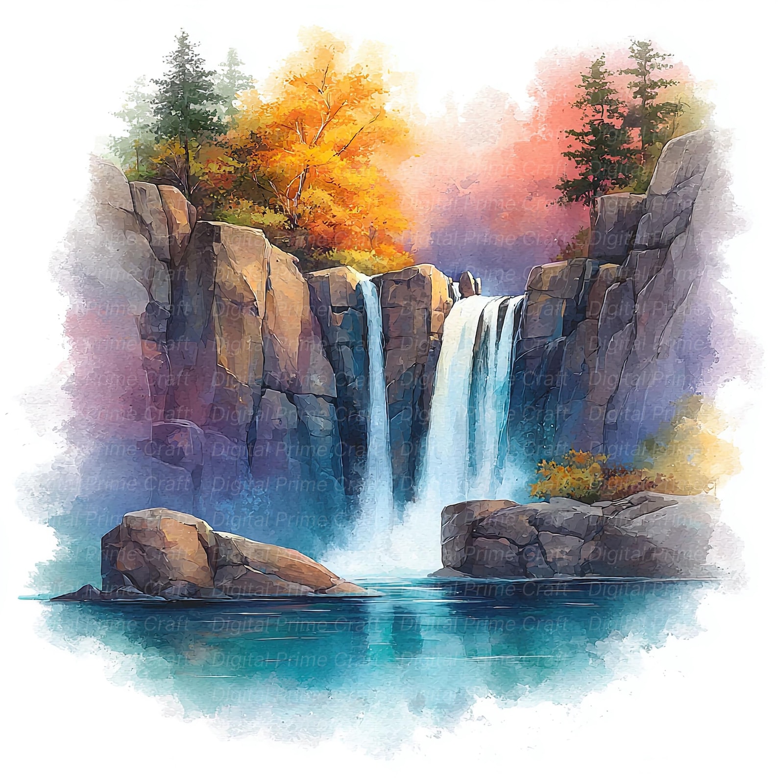 10 Waterfall Clipart, High Quality Jpgs, Digital Download, Watercolor ...