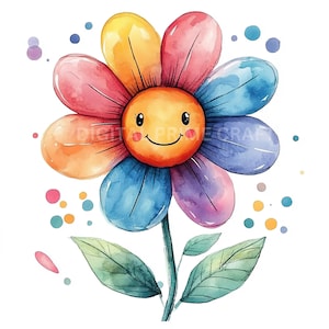 11 Smiling Flowers, Happy Flowers Clipart, High Quality Jpgs, Digital ...
