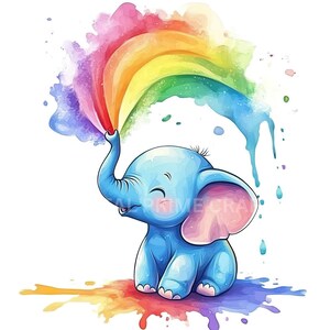 10 Rainbow Elephant Clipart, Baby Elephant Clipart, High Quality Jpgs ...
