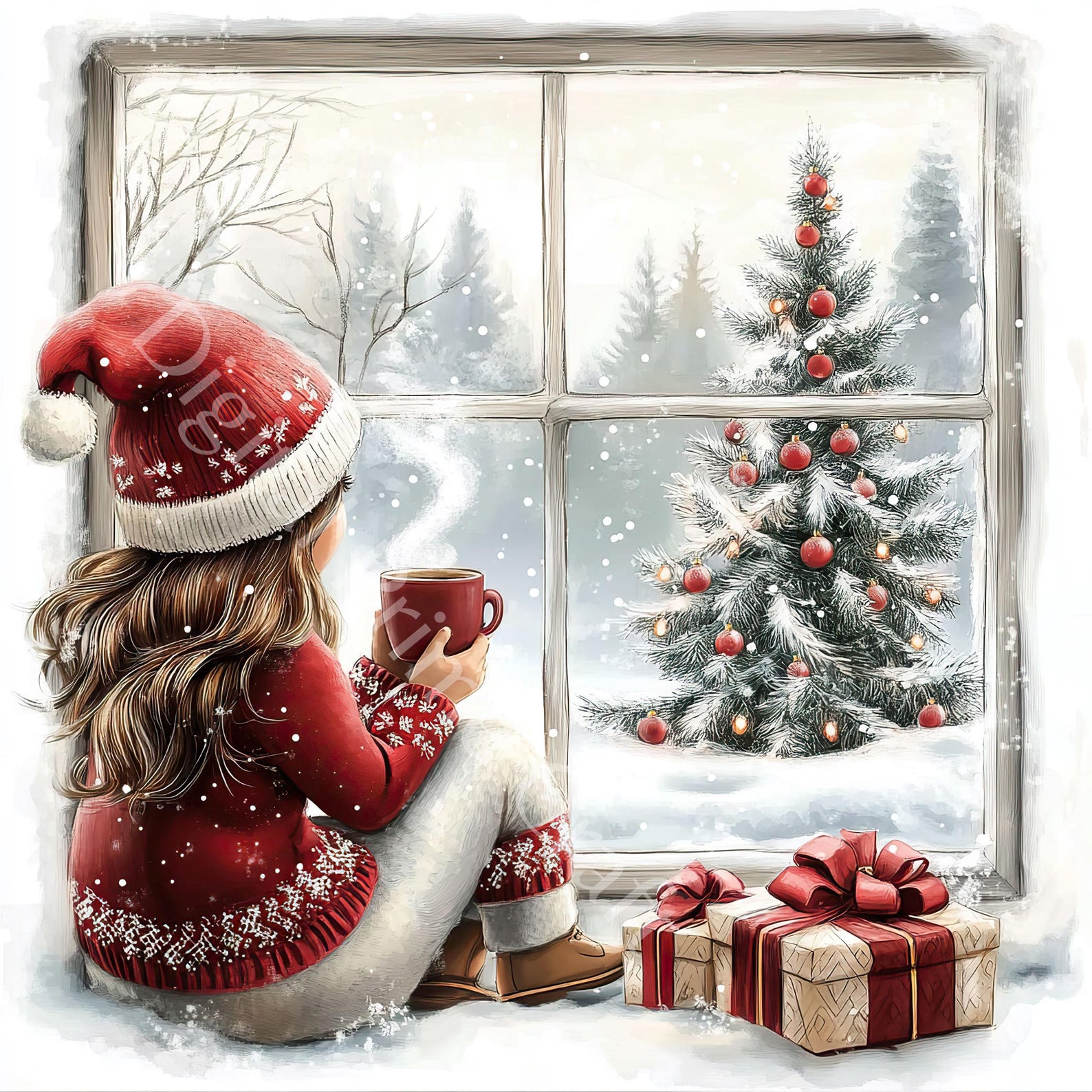 Christmas Morning Clipart, 10 High Quality Jpgs, Digital Download, Card ...